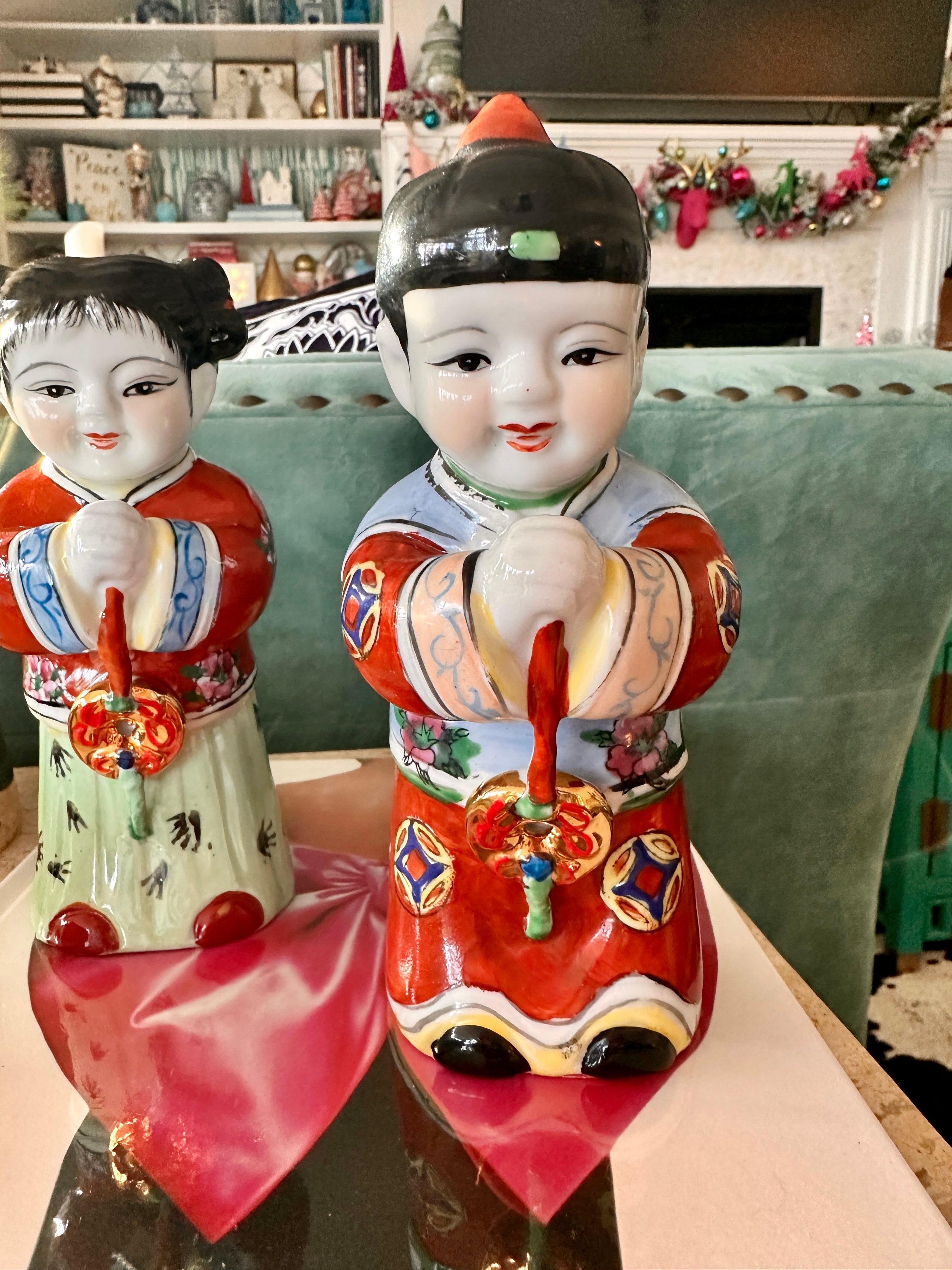 Vintage Figurines Asian Chinese Jintong Boy Yunu Jade Girl Statues Por ...